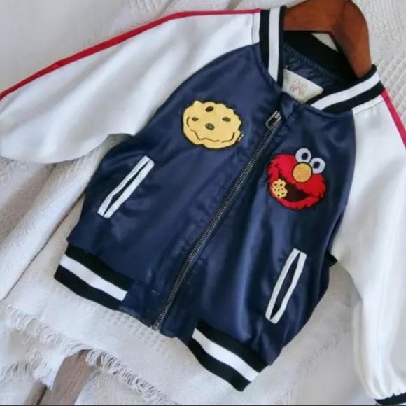 Jackets & Coats | Elmo Cookie Monster Blue Varsity Kids Jackets | Poshmark
